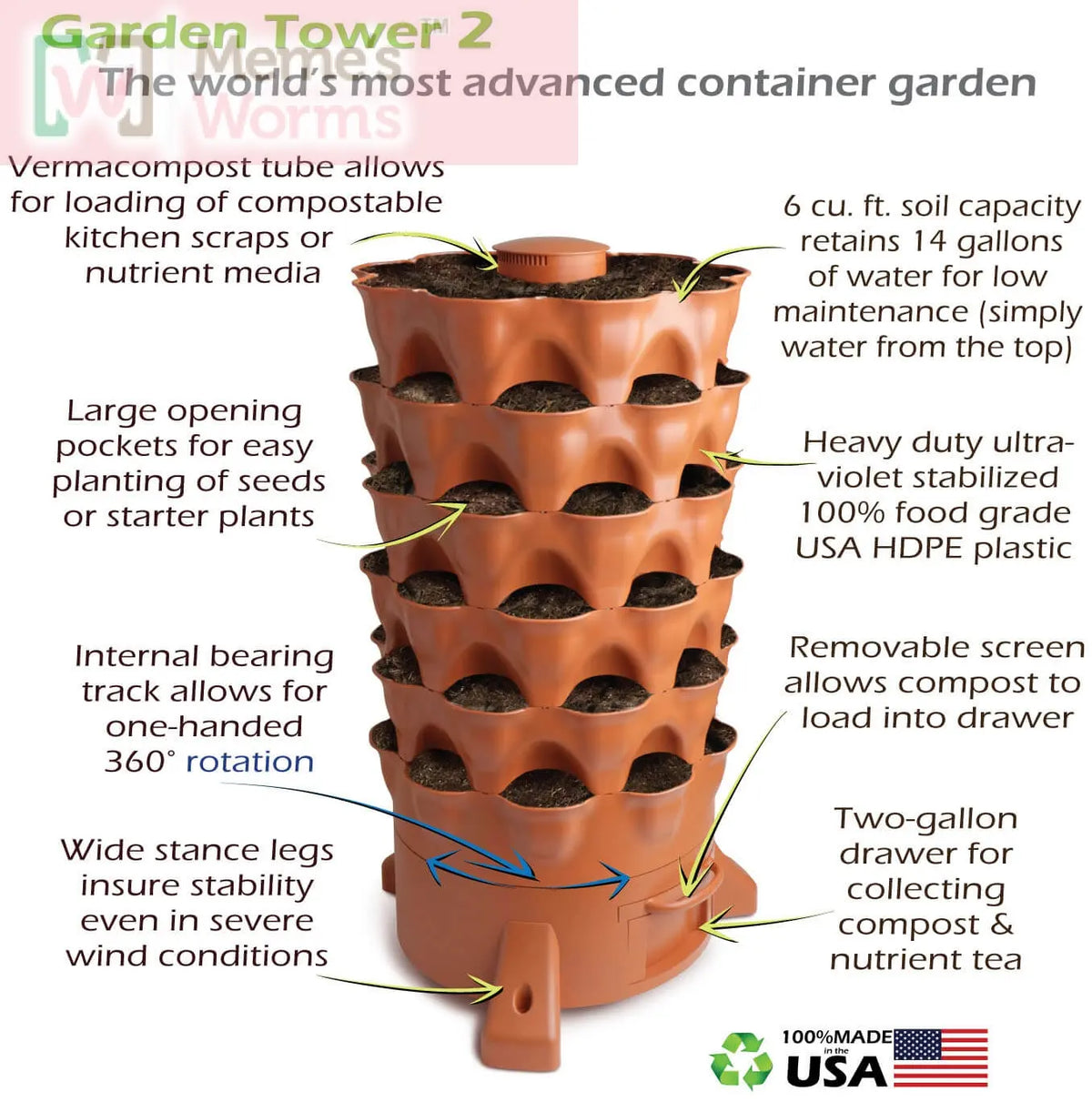 Garden Tower | 50 Plant Composting Vertical Garden Planter